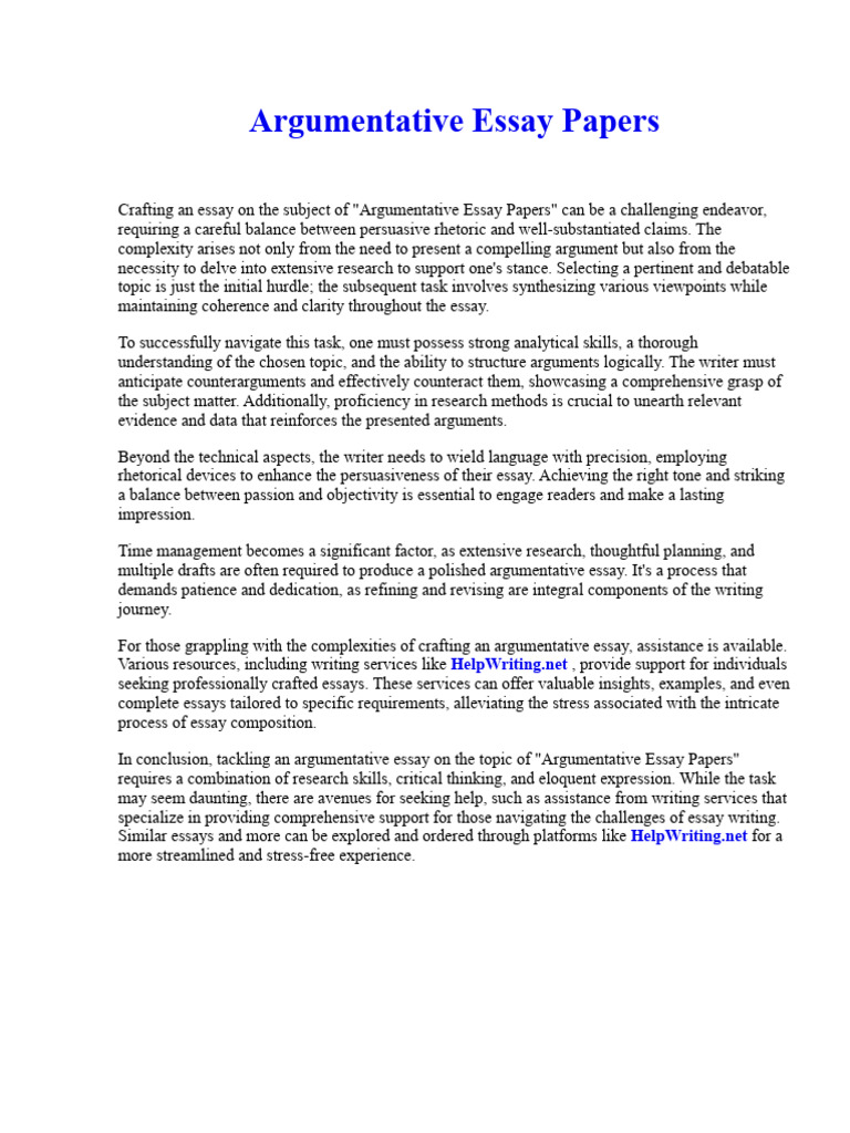 Argumentative Essay Papers | PDF | Essays | Organization Development
