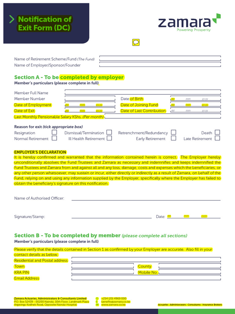 Zamara Notification of Exit-DC or Provident Form | PDF | Pension ...