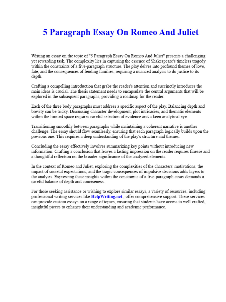 5 Paragraph Essay On Romeo and Juliet | PDF | Essays | Grace In ...