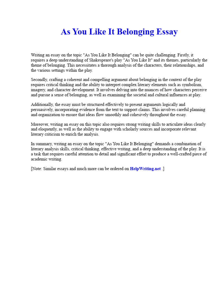 Analyzing Belonging in As You Like It | PDF | Prison | Essays