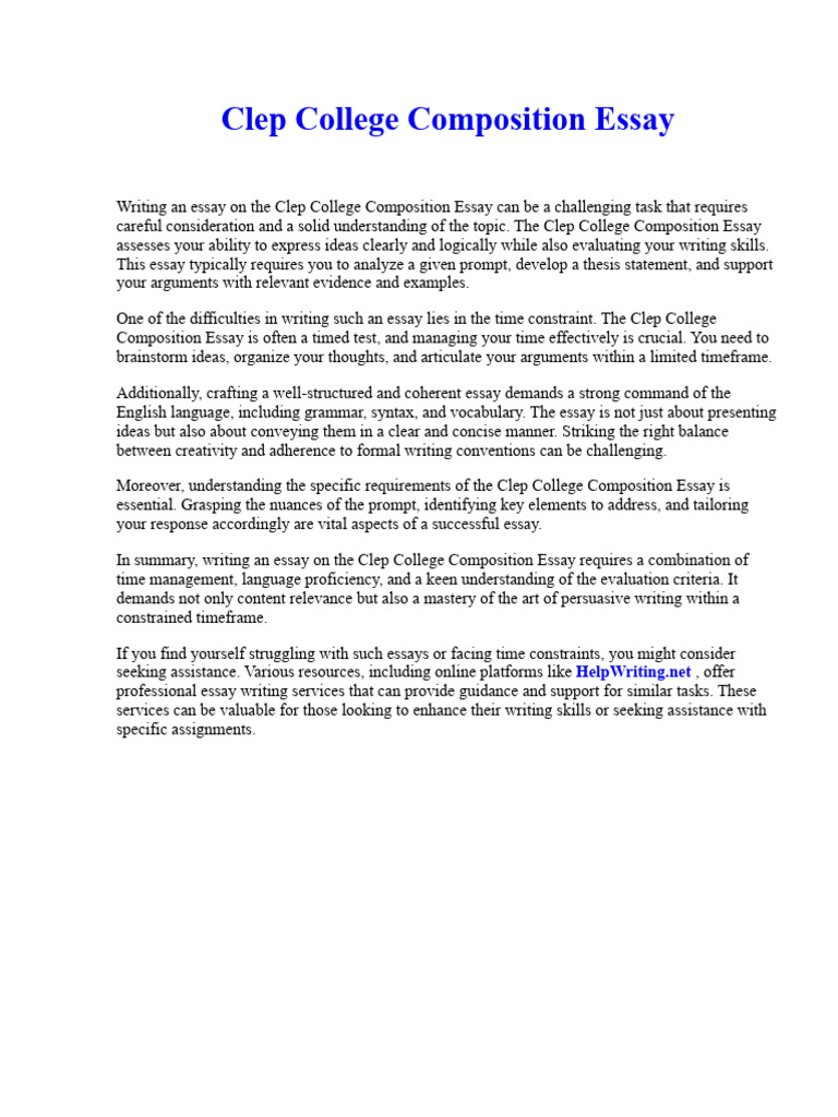 Clep College Composition Essay | PDF | Leaf | Essays
