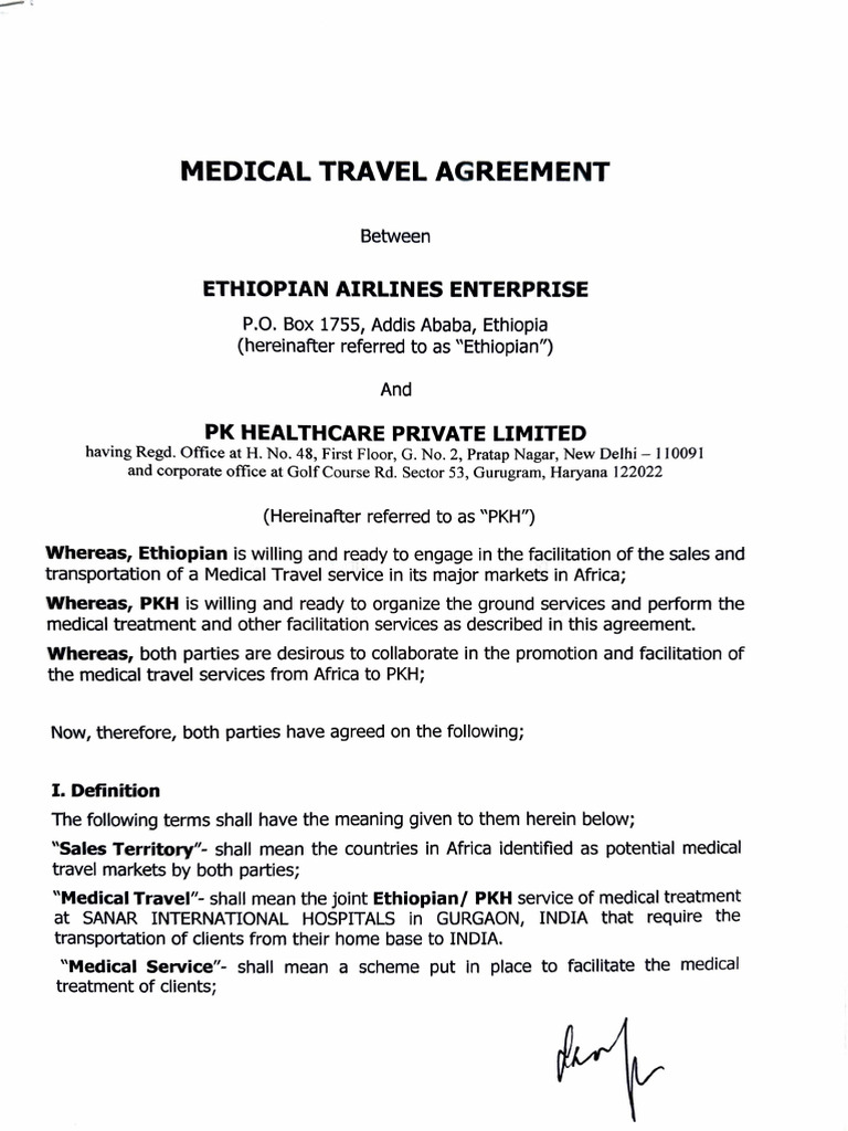 Ethiopian Airlines Medical Travel Agreement | PDF | Indemnity | Economies