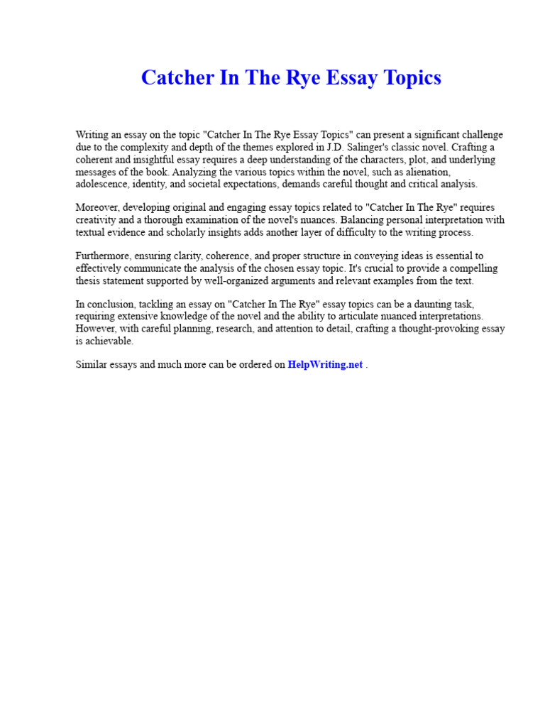 Catcher in The Rye Essay Topics | PDF | Economic Growth | Essays