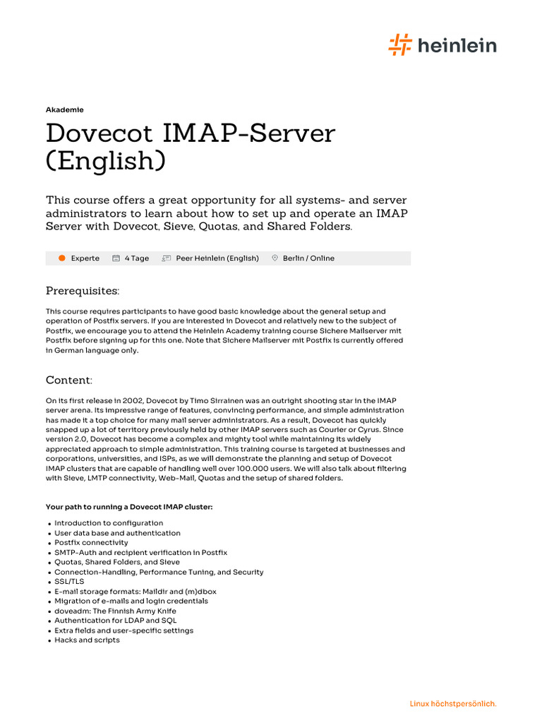 Dovecot Training in English 2024 02 | PDF | Telecommunications | Network Service