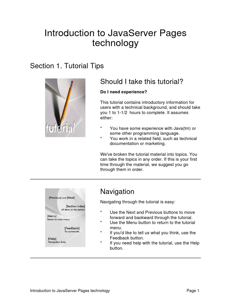 Introduction To Javaserver Pages Technology: Section 1. Tutorial Tips ... Introduction To Javaserver Pages Technology: Section 1. Tutorial Tips ...