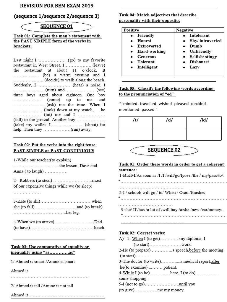 Revision For Bem Exam 2019 | PDF | Morphology | Syntax