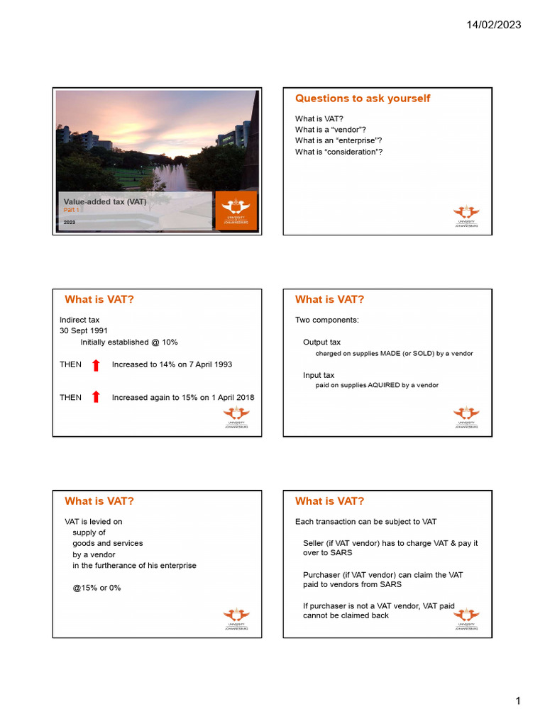 Lecture 01 VAT - Lecture Slides | PDF | Value Added Tax | Taxes Lecture 01 VAT - Lecture Slides | PDF | Value Added Tax | Taxes