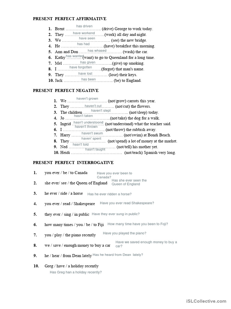 Present Perfect Tense Exercises | PDF