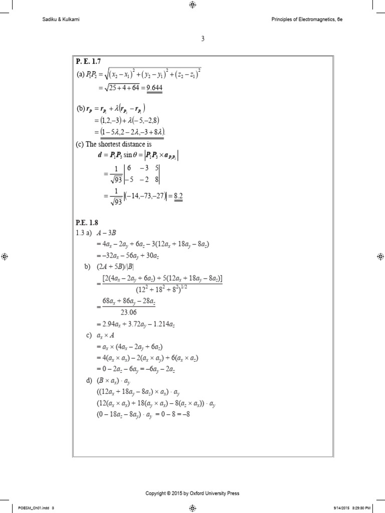 Instructors Solutions To Elements of Electromagnetics 6th Edition by Sadiku p.5 | PDF