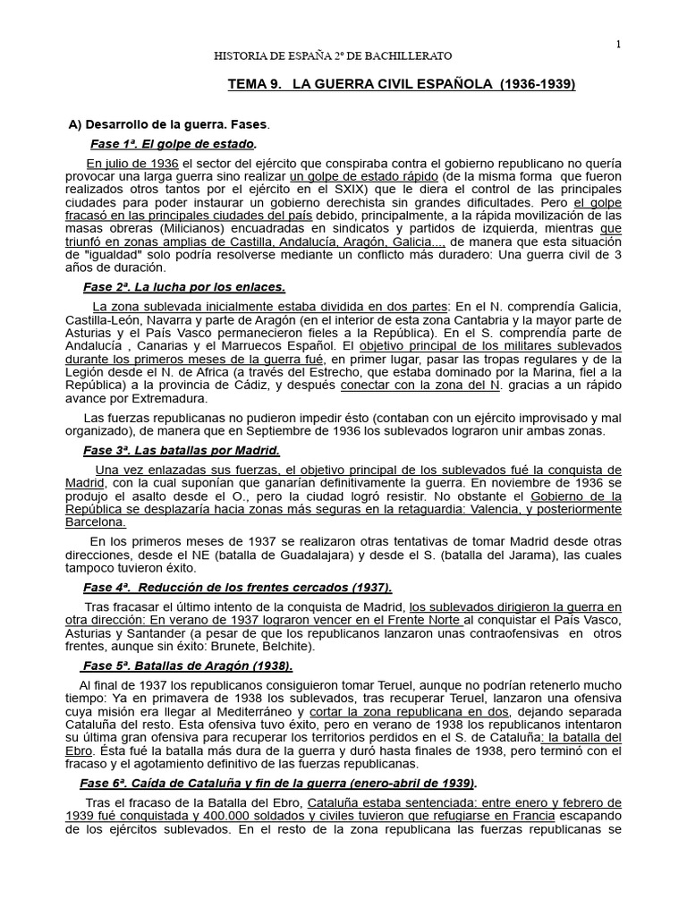 Guerra Civil Española: Fases y Condiciones | PDF | guerra civil ...