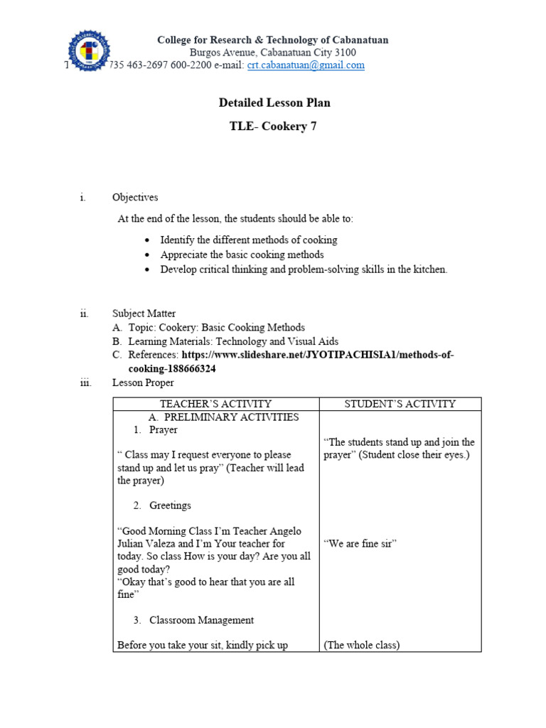 Basic Cooking Methods Lesson Plan | PDF | Grilling | Cooking