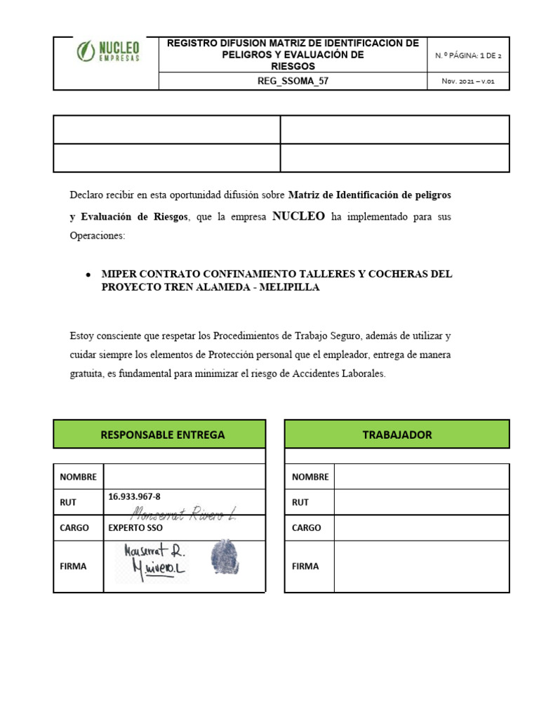 Reg Ssoma 57 Registro Difusión Miper v.01 | PDF Reg Ssoma 57 Registro Difusión Miper v.01 | PDF