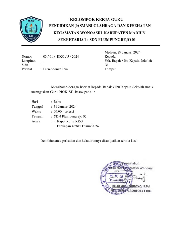 Undangan KKG Pjok Januari 2024 | PDF