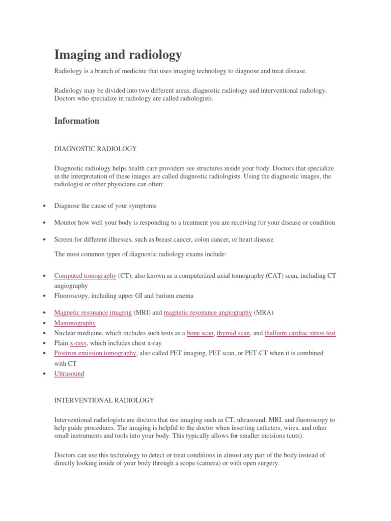 Imaging and Radiology | PDF | Radiology | Medical Imaging