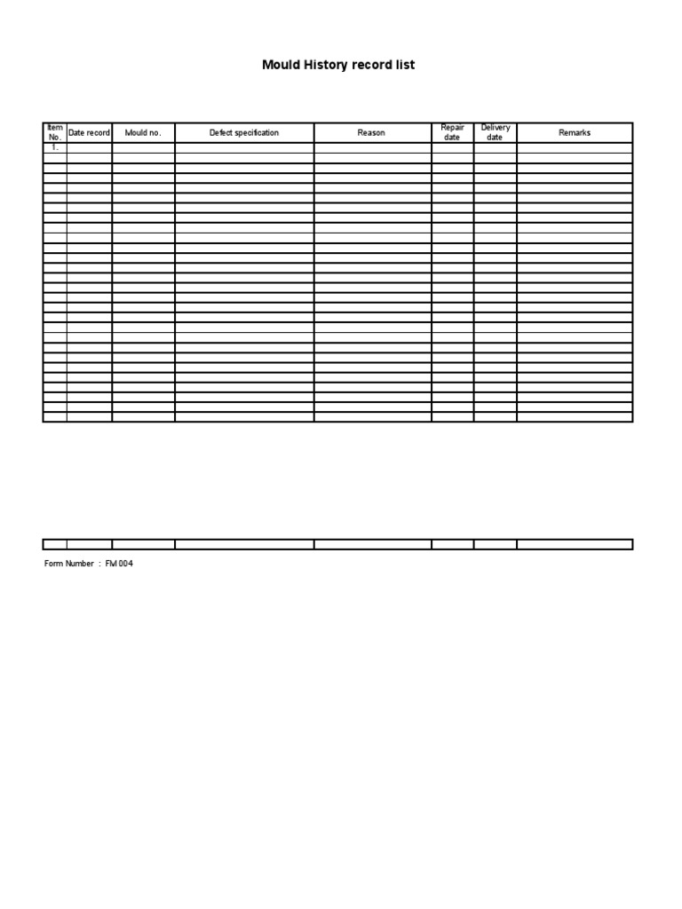 Mould History Recod List | PDF