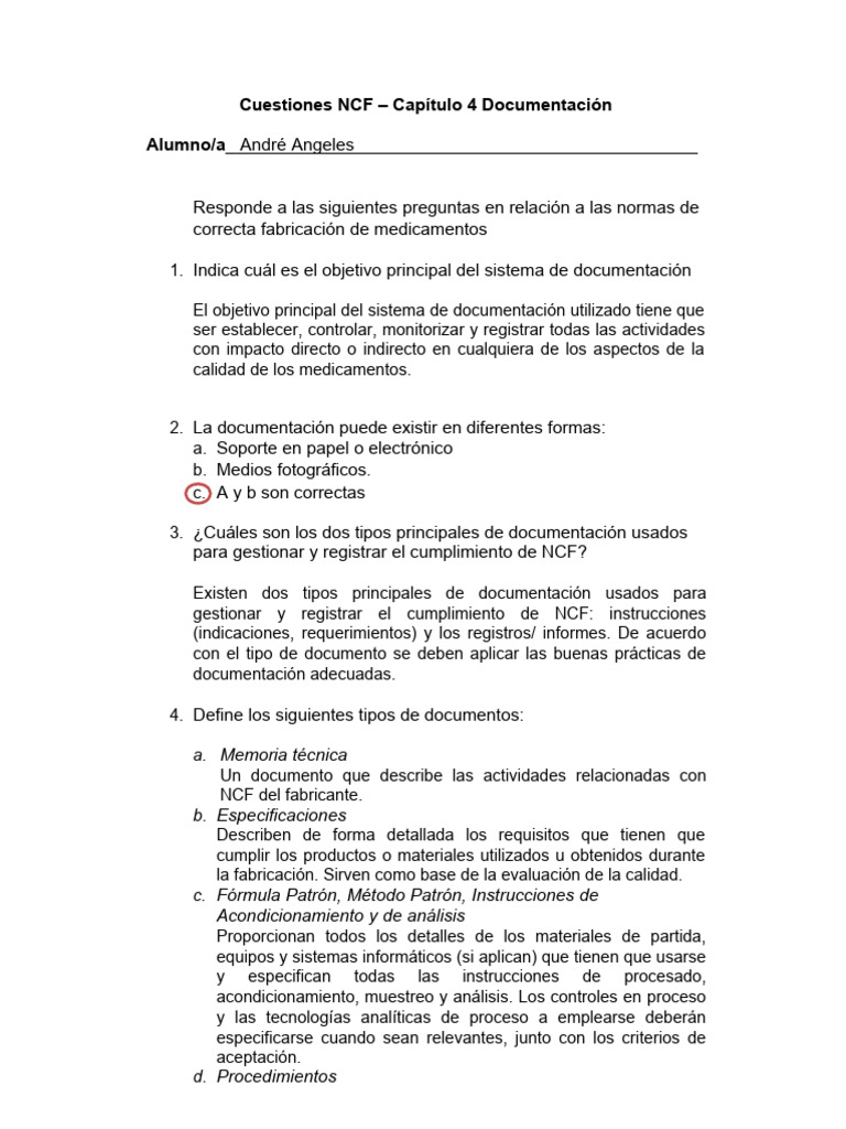 Actividad 5 UD 4 Cuestiones NCF - Capítulo 4 Documentación | PDF | Sistema de manejo de calidad ...
