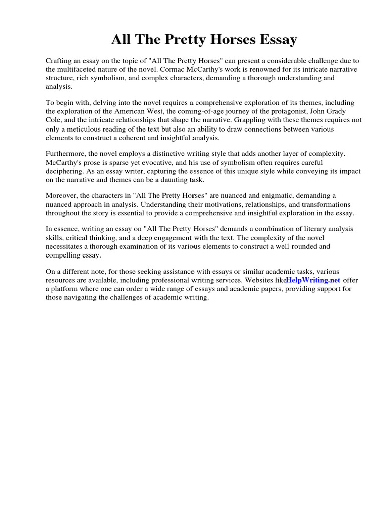 All The Pretty Horses Essay | PDF | Educational Assessment