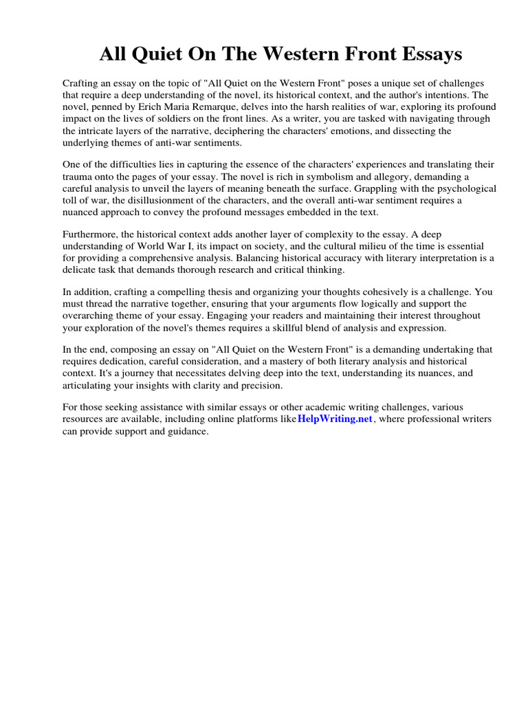 All Quiet On The Western Front Essays | PDF | Psychoanalysis | Sigmund ...