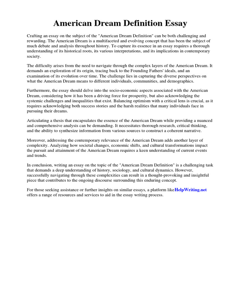 American Dream Definition Essay | PDF | Personal Protective Equipment ...