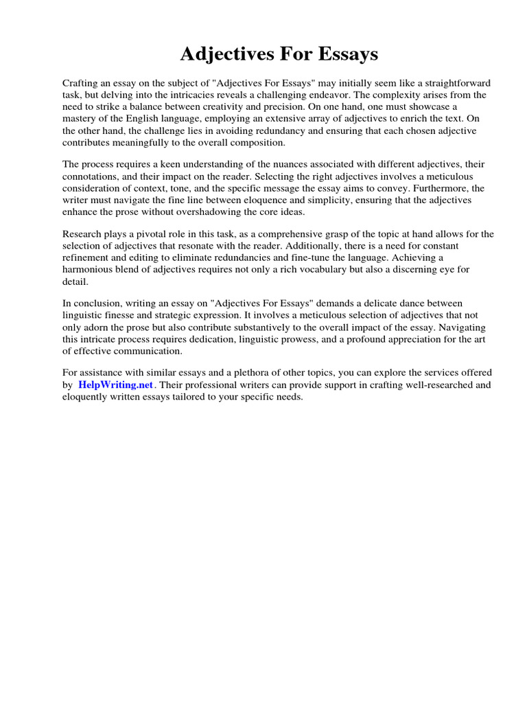 Adjectives For Essays | PDF | Epigenetics | Hypertension