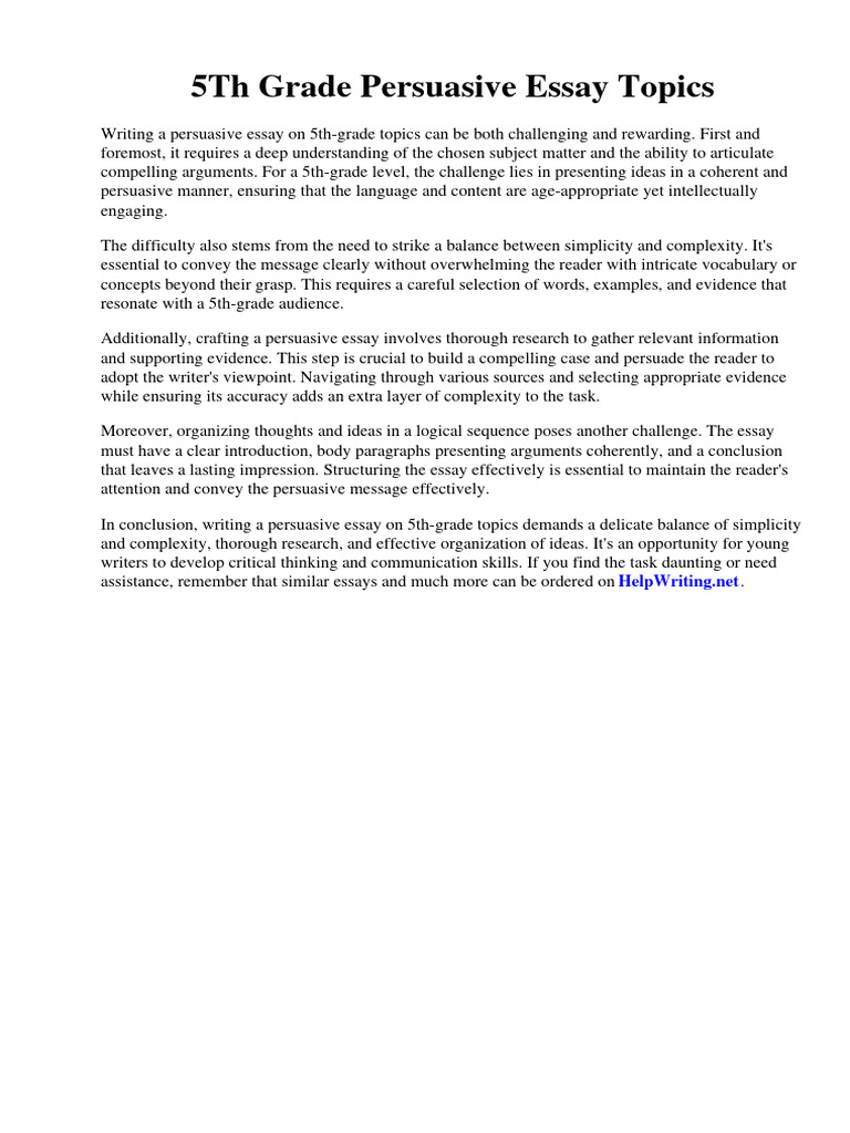 5Th Grade Persuasive Essay Topics | PDF | Probation | Hydrochloric Acid