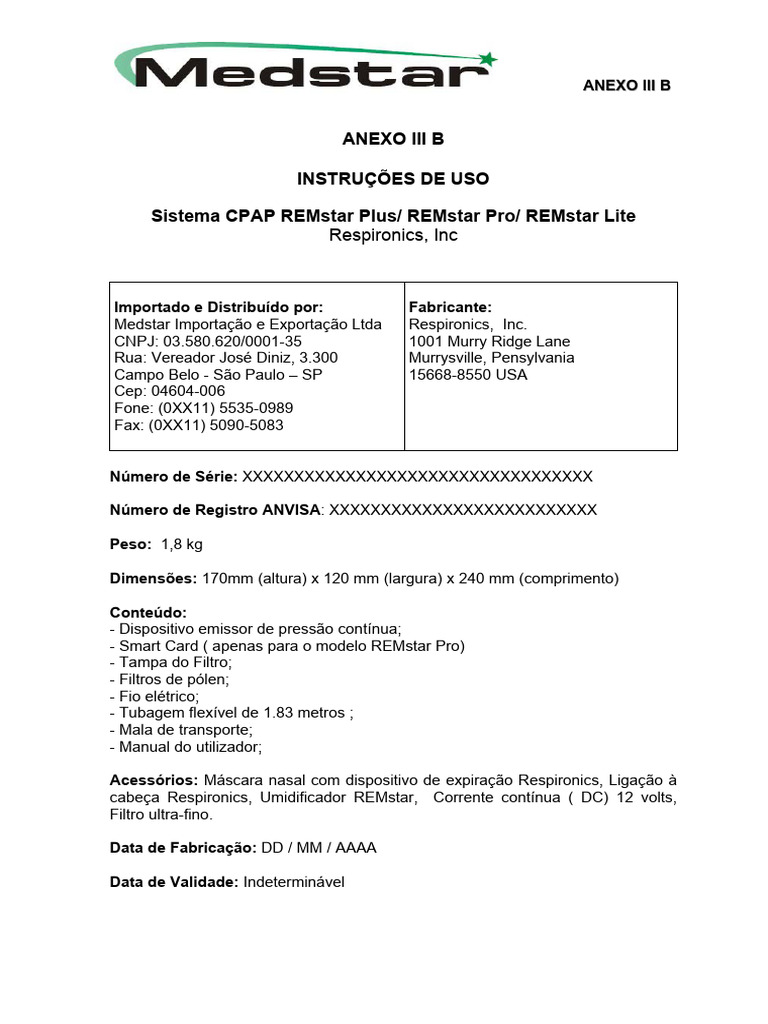 Instruções para CPAP REMstar Plus/Pro | PDF | Proteção ao consumidor ...