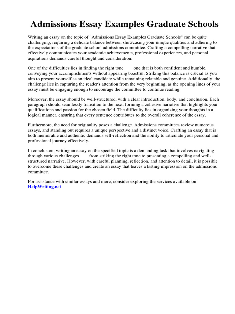 Admissions Essay Examples Graduate Schools | PDF