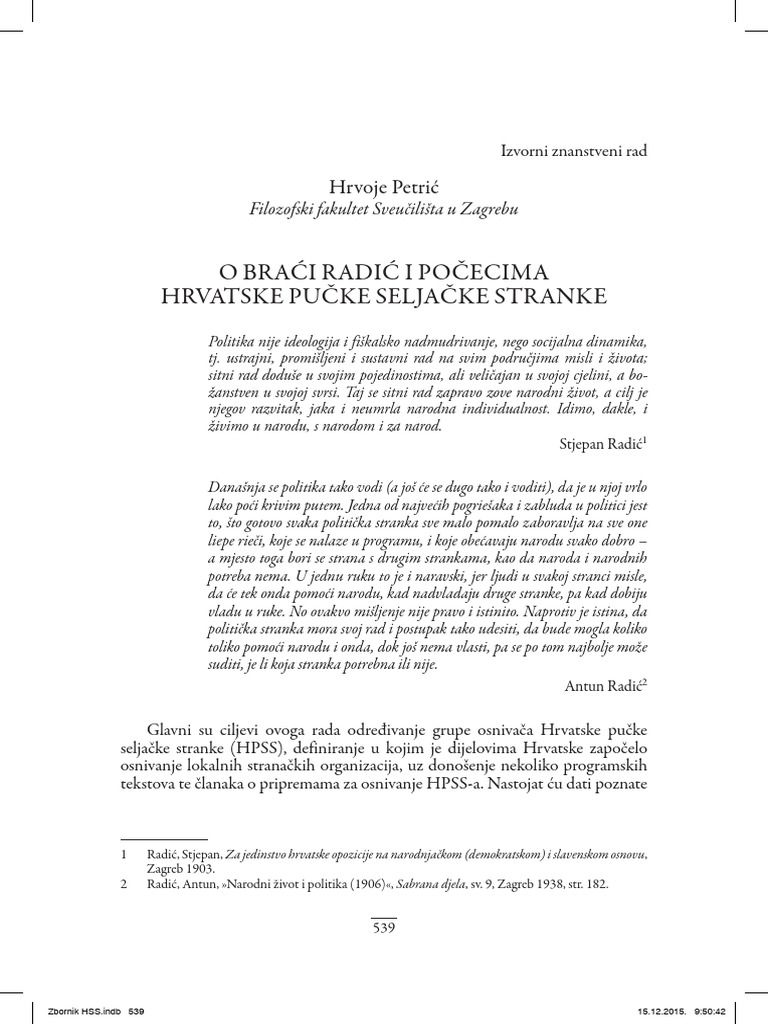 O Braci Radic I Pocecima Hrvatske Pucke | PDF