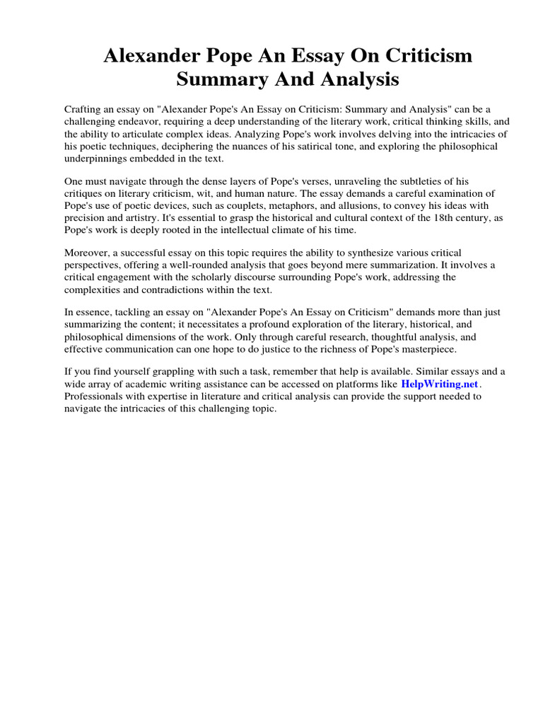 Pope's Essay on Criticism Analysis | PDF | Mental Disorder | Diagnostic ...