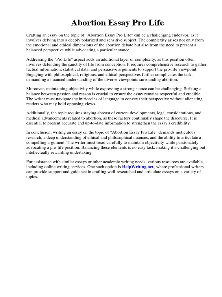 Abortion Essay Pro Life | PDF | Diabetes | Pain