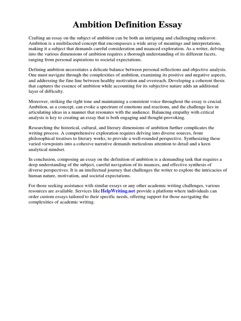 Ambition Definition Essay | PDF | Median | Psychology