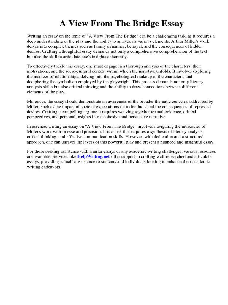 A View From The Bridge Essay | Download Free PDF | Wright Brothers