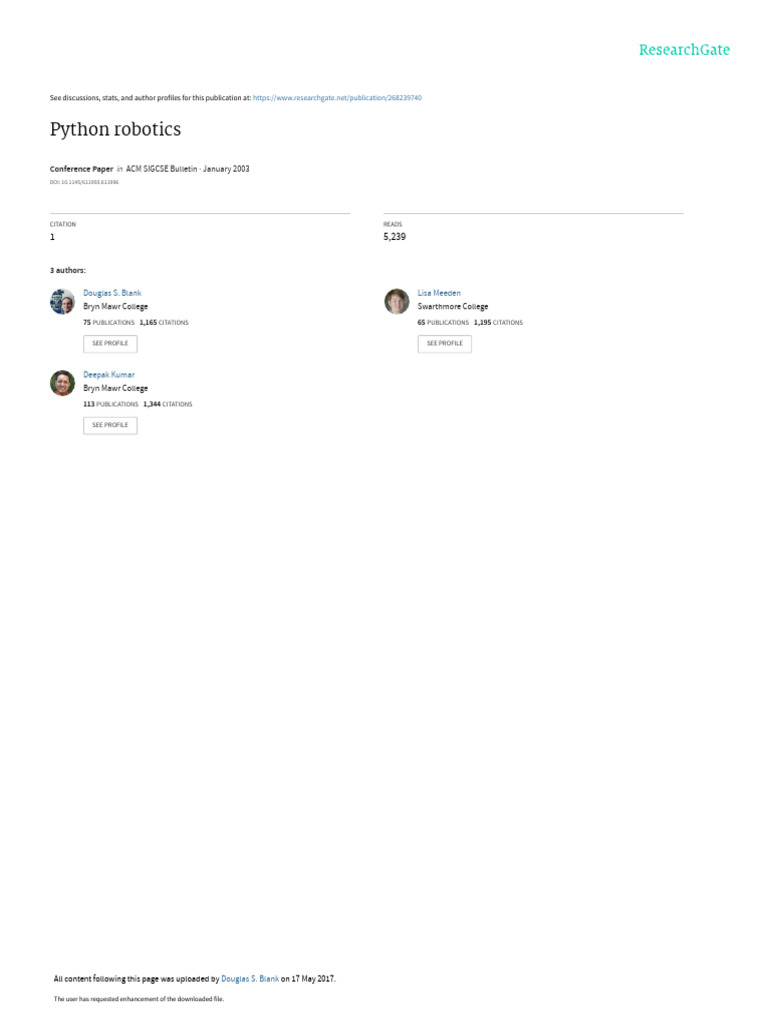 Python Robotics Acm Sigcse Bulletin January 2003 Pdf Python Programming Language Class