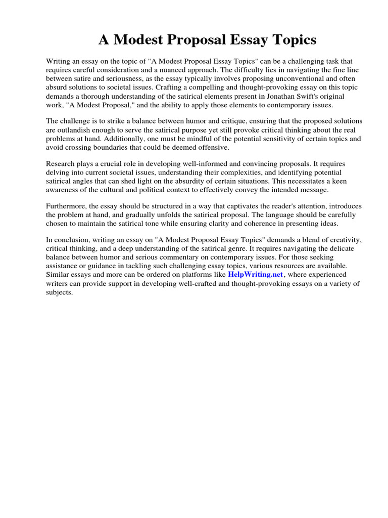 A Modest Proposal Essay Insights | PDF