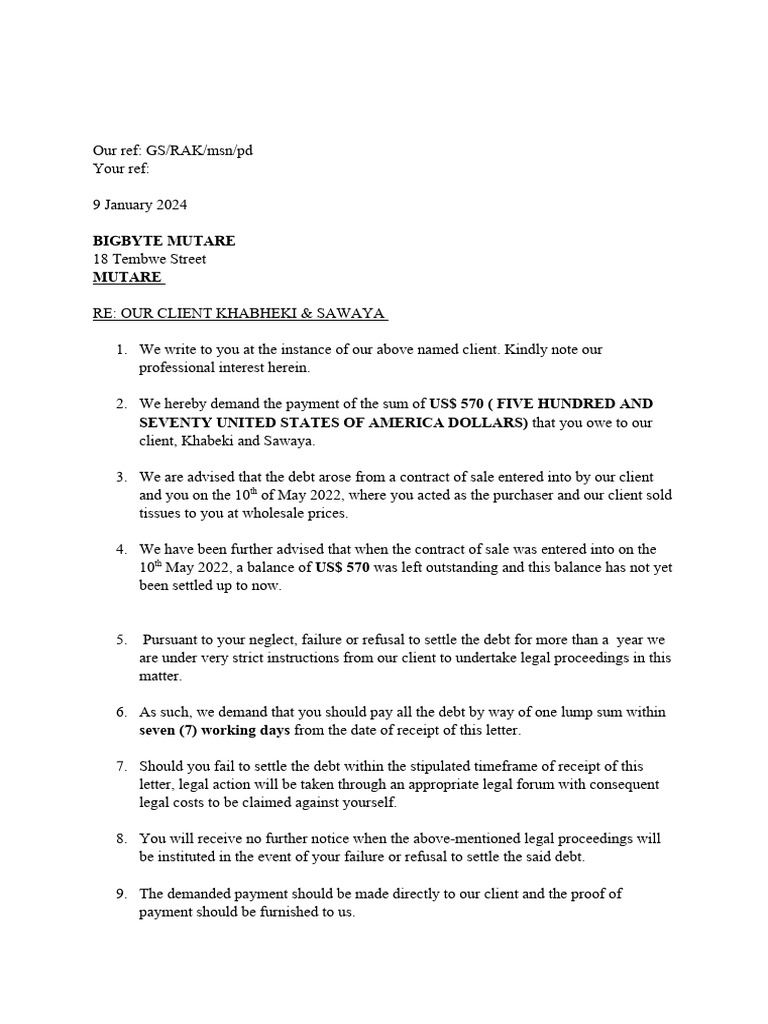 Letter of Demand BigByte Mutare | PDF