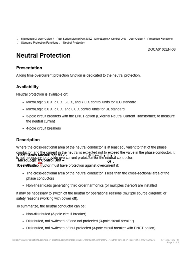 Neutral Protection - MicroLogic X User Guide 2023-05-11 18-23-03 | PDF ...