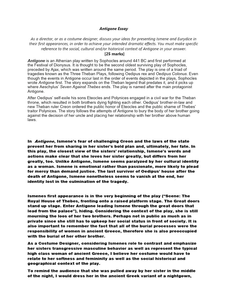 Antigone Essay 1 14/04 | PDF | Sophocles | Oedipus