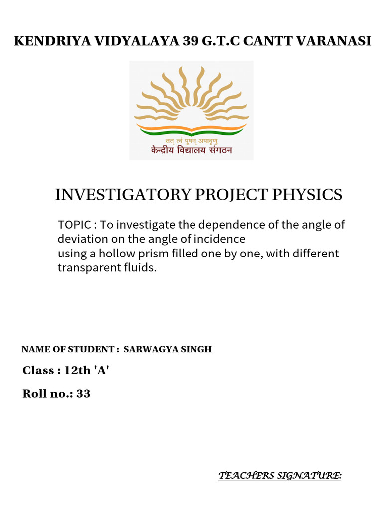 Physics Investigatory Project - Compress | Download Free PDF | Refraction | Refractive Index
