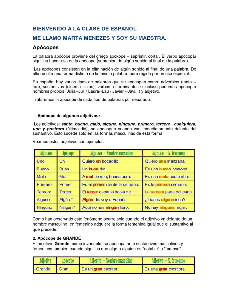 Bienvenido A La Clase de Español PDF | PDF | Adjetivo | Sustantivo