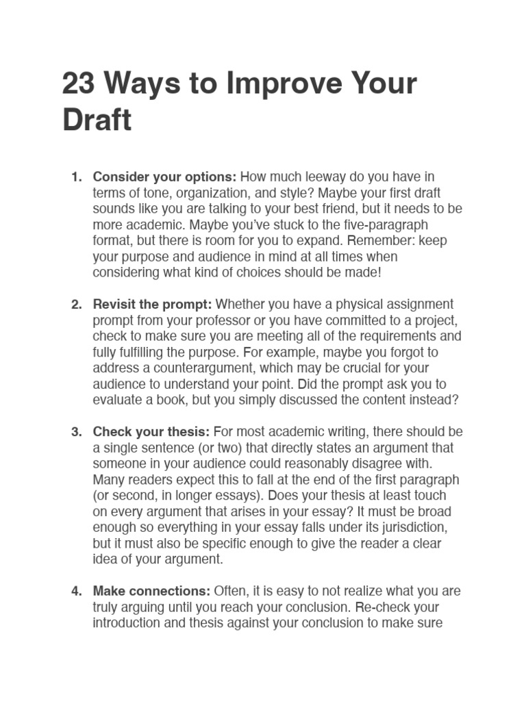 23 Tips to Enhance Your Essay Draft | PDF | Essays | Argument