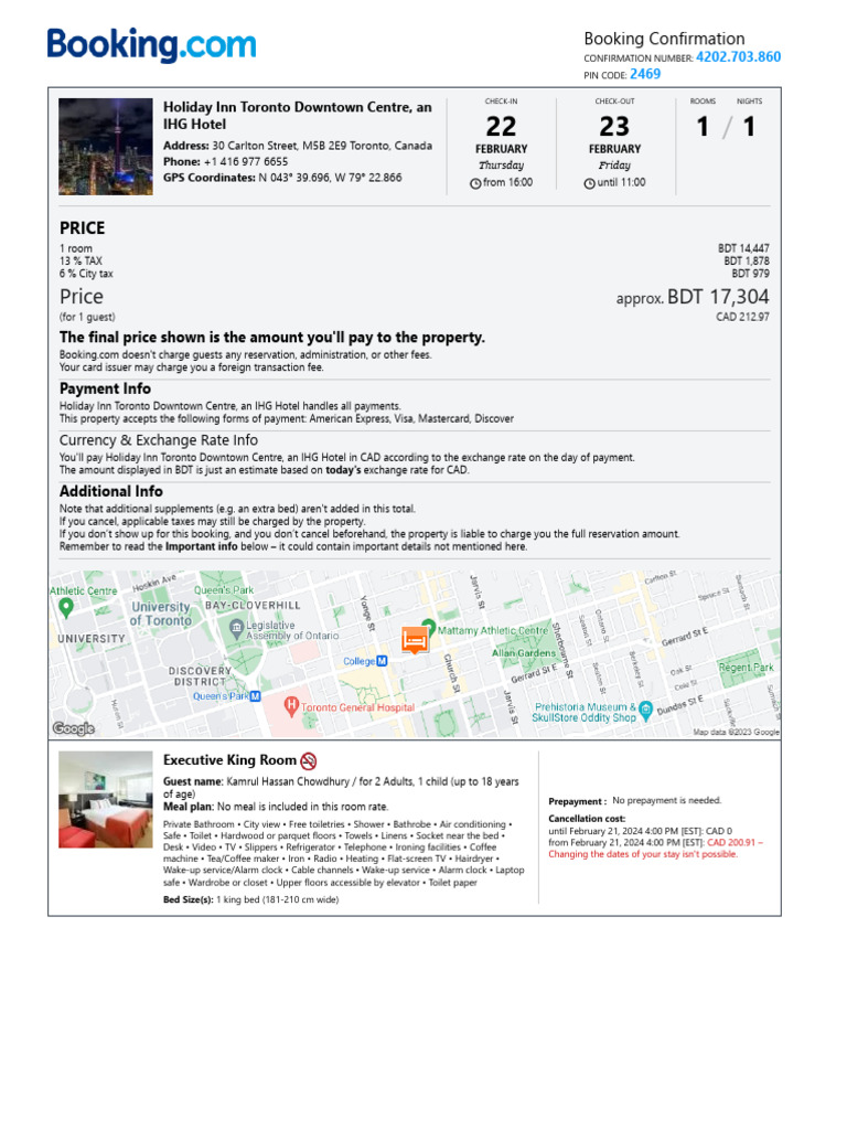 Confirmation Toronto Back Two Days | Download Free PDF | Payments ...