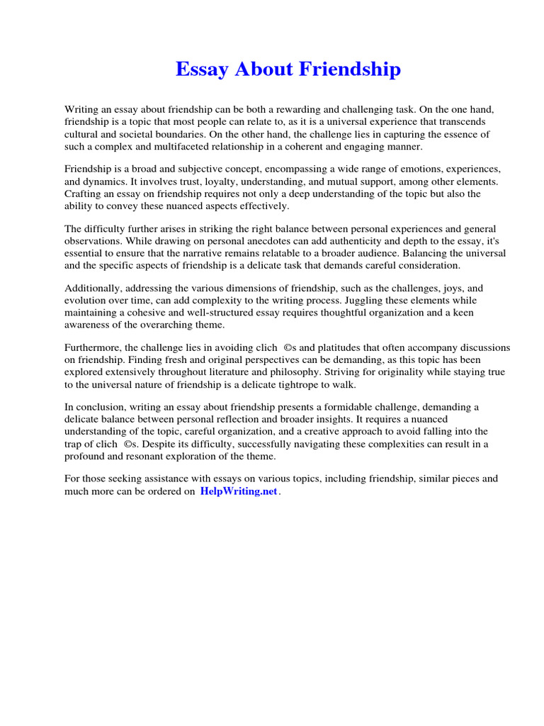 Essay About Friendship | PDF | Franchising | Essays