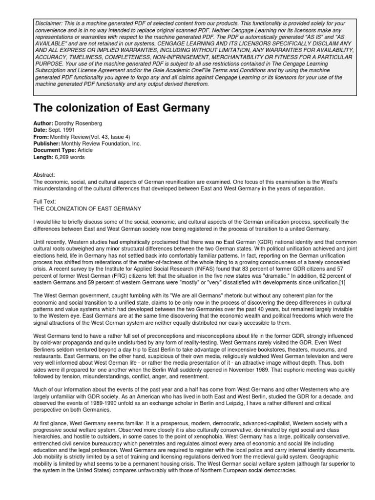 The Colonization of East Germa | PDF | East Germany | Fascism