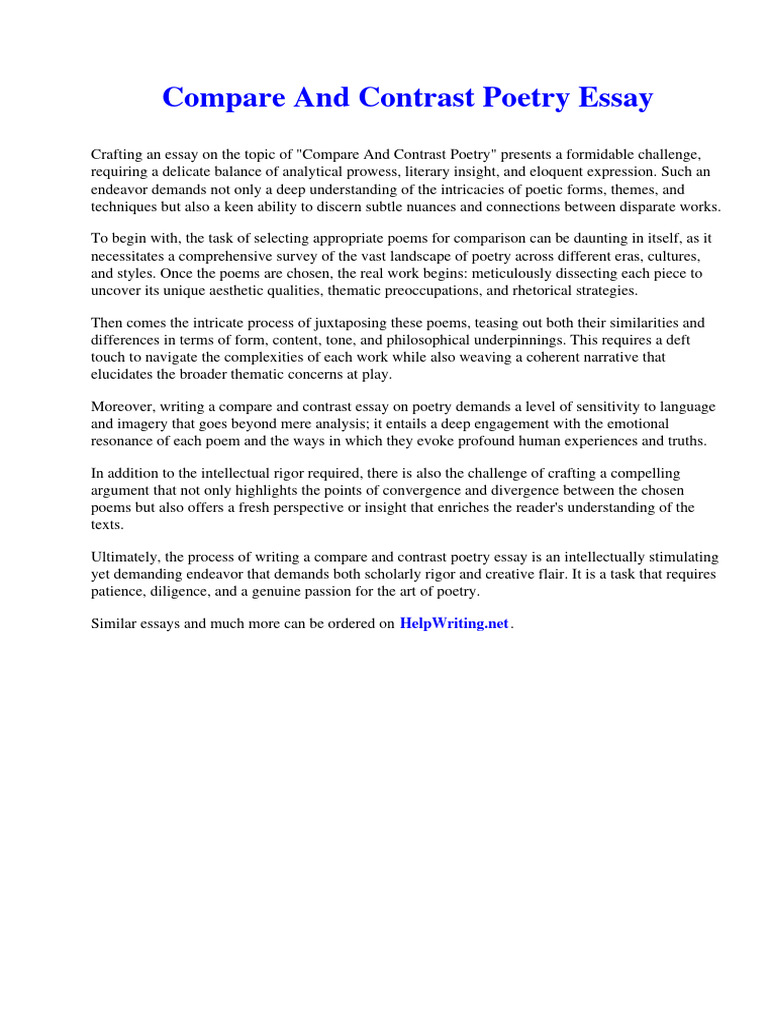 Compare and Contrast Poetry Essay | PDF | Breastfeeding | Poetry