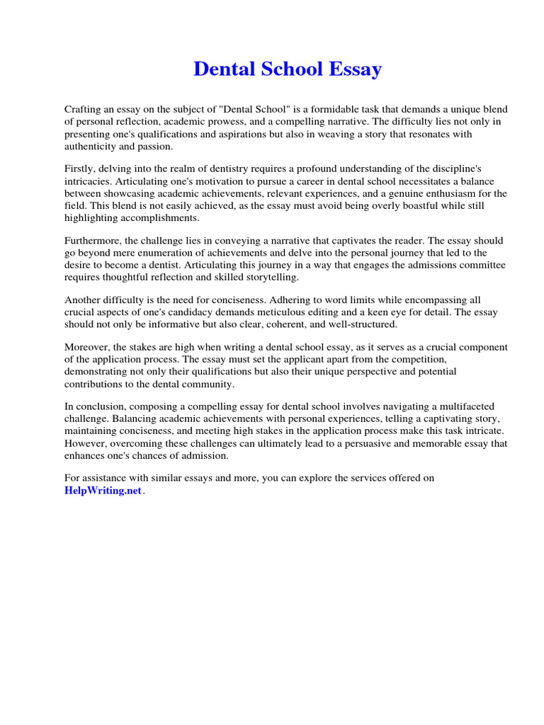 Dental School Essay | PDF | Essays | Narrative