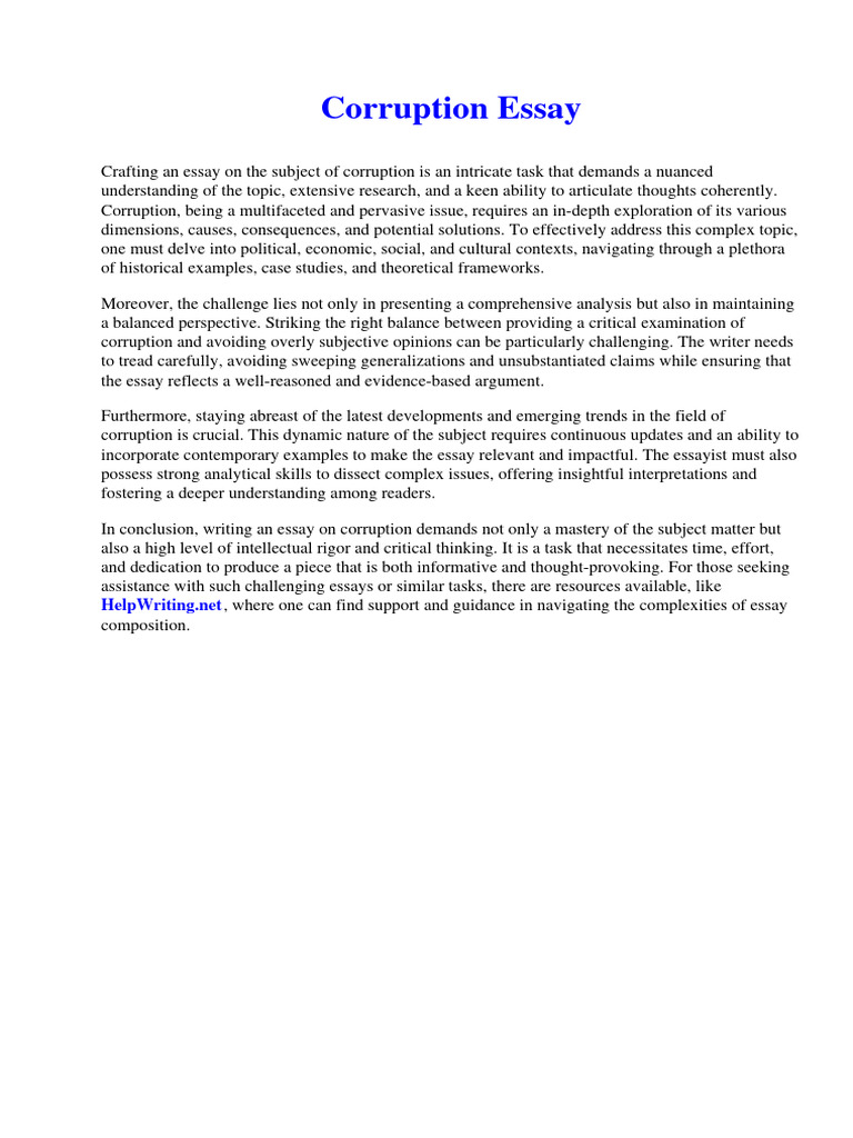 Corruption Essay | Download Free PDF | Essays | Multiculturalism