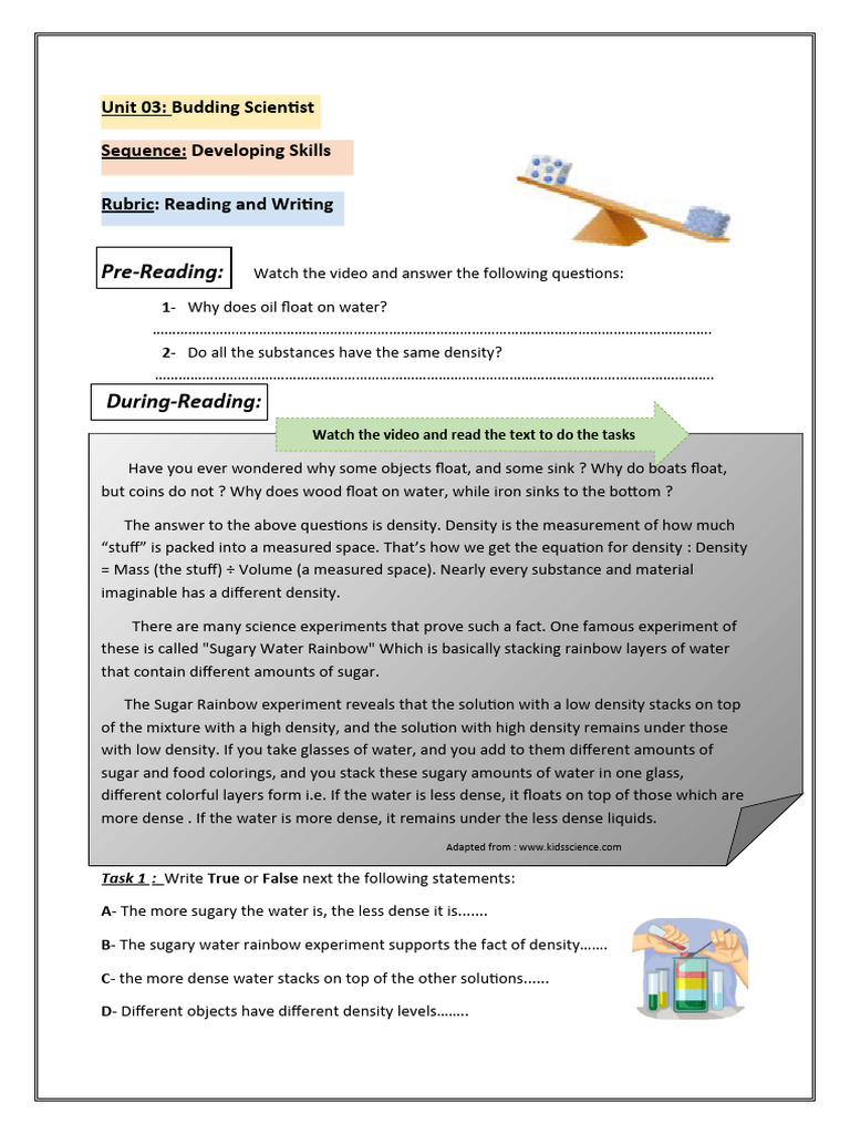 Year Two - Budding Scientist - Science Experiment | PDF | Density | Water Year Two - Budding Scientist - Science Experiment | PDF | Density | Water
