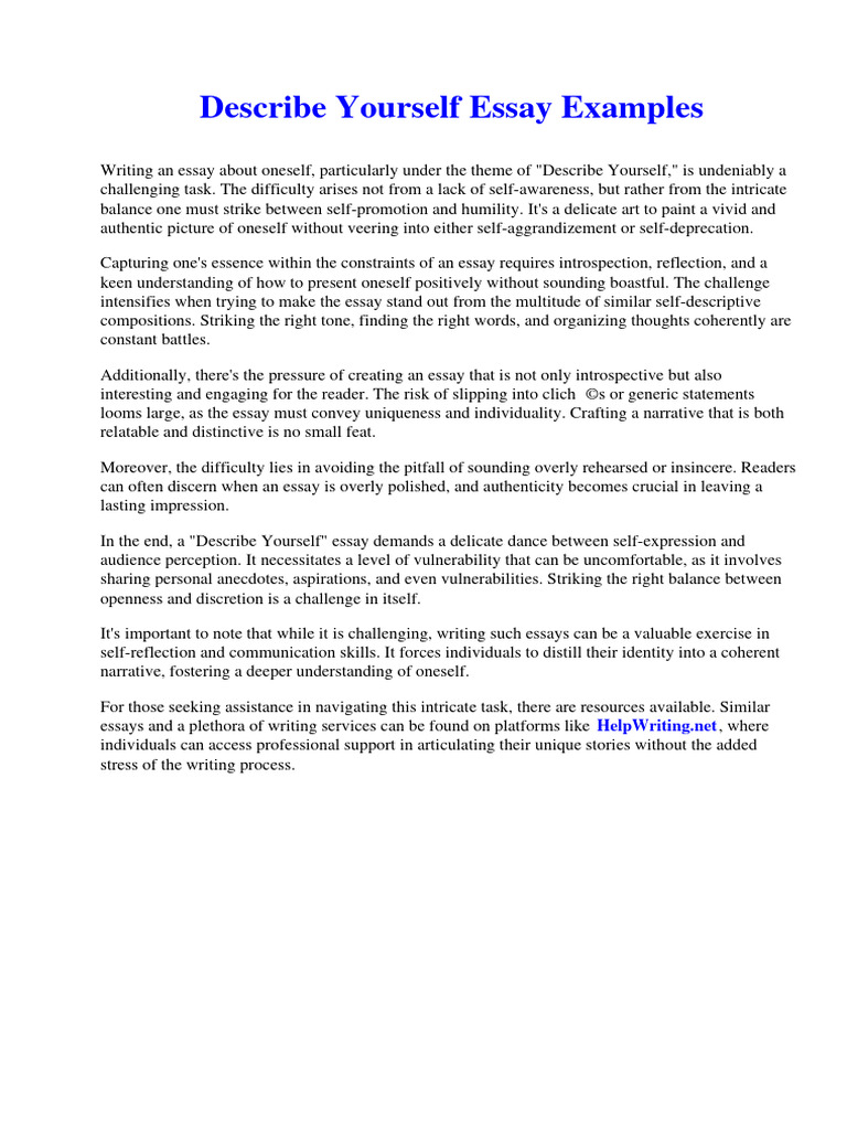 Describe Yourself Essay Examples | PDF | Alcoholism | Oceans