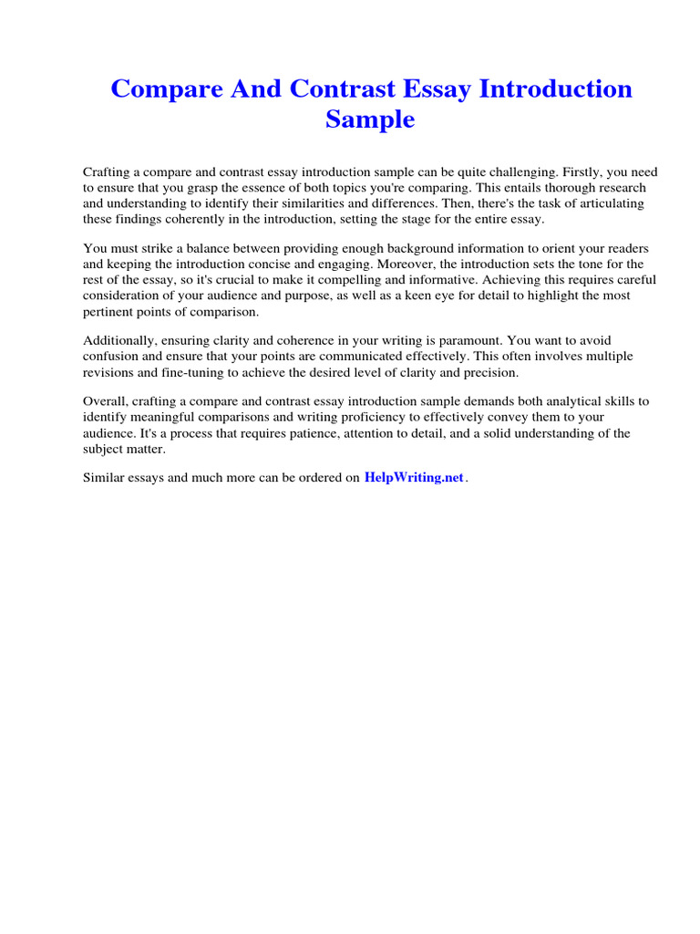 Compare and Contrast Essay Introduction Sample | PDF | Computer ...