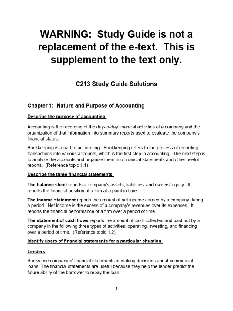 C213 Study Guide - Solution | PDF | Cash Flow Statement | Equity (Finance)